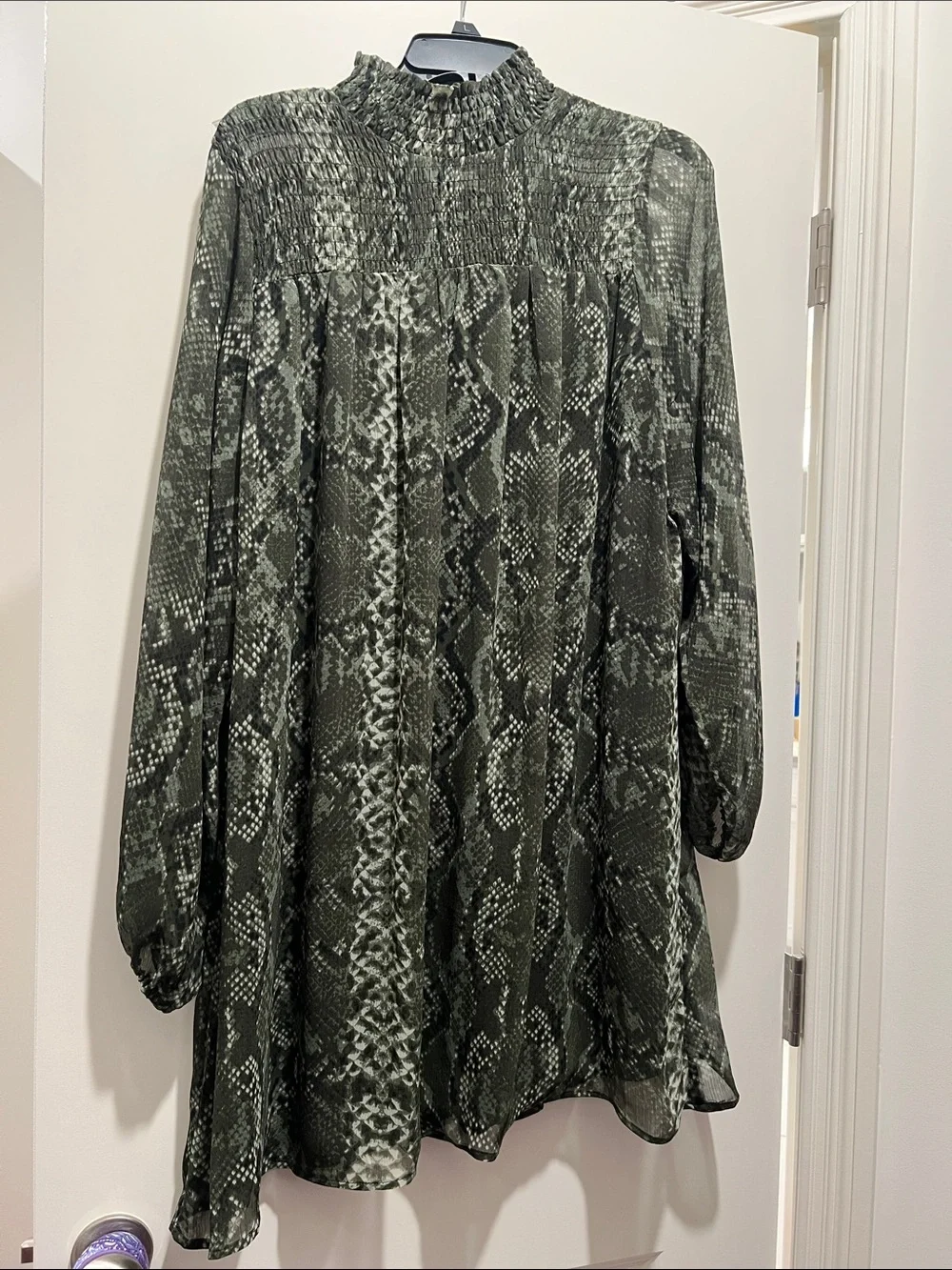 H&M | Dresses | Hm Olive Green Snake Print Long Sleeve Dress | Poshmark